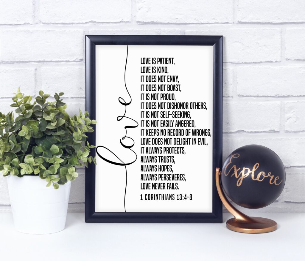 1 Corinthians 134-8, Bible Verse Poster, Quote Print, Minimalist Art ...