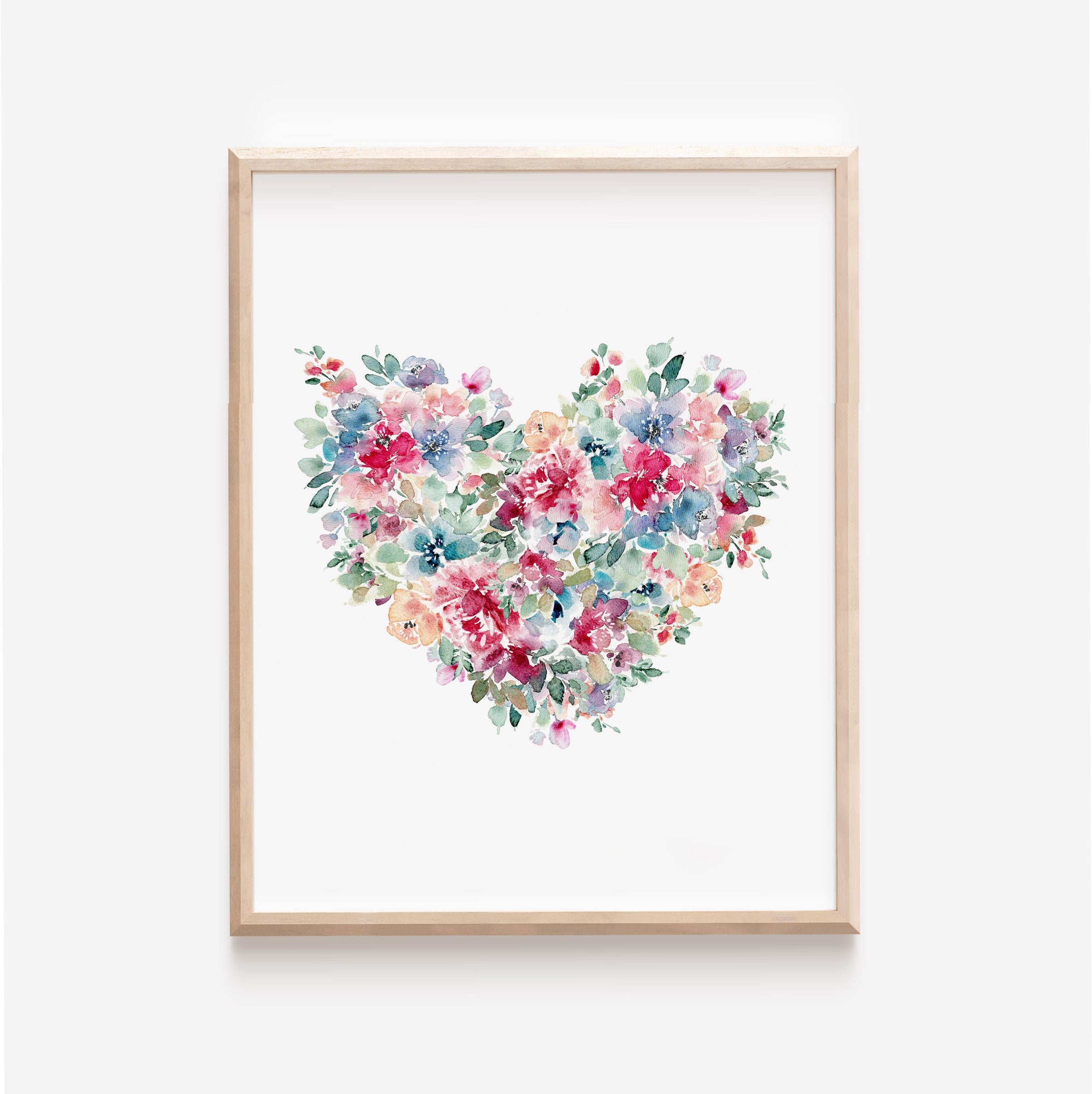 Vintage Pastel Floral Watercolor Heart Print, Retro Cottage Core Modern ...